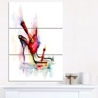 Designart "Red High Heel Shoe" Abstract Canvas Art Print - 28x36 - 3 ...