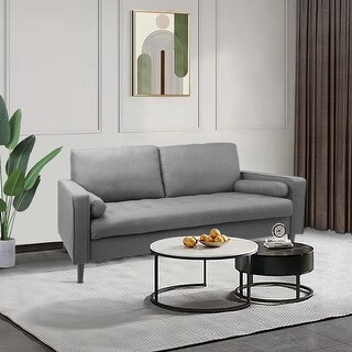 Upholstered Contemporary Style Design Sofa Square Arms Fabric with ...