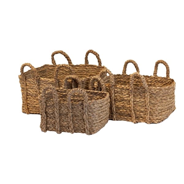 Set of Three Jumbo Rectangular Braided Rush Baskets - Natural - Bed ...