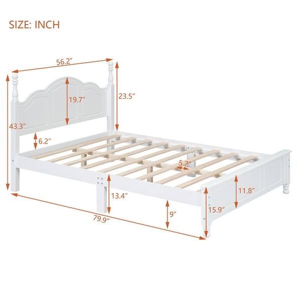 Bed Frame Solid Wood Platform Bed with Headboard-Full-White - Bed Bath ...