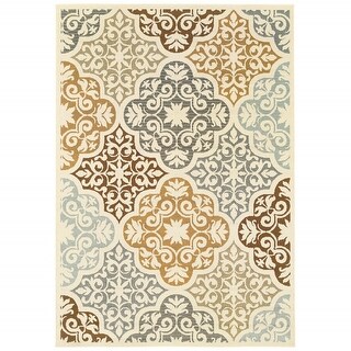 3' x 5' Ivory Grey Floral Medallion Indoor Outdoor Area Rug - 6' x 7 ...