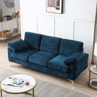Navy Blue Velvet Couch 76 inch,3 Seater Loveseat Sofa,Mid Century ...
