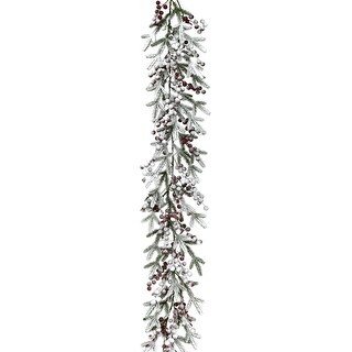 Fraser Hill Farm 9-Ft. Flocked Decorative Garland with Red Berries - 9 ...