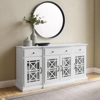 Classic Tiered-Front Glass Door Fretwork Sideboard, White - Bed Bath ...