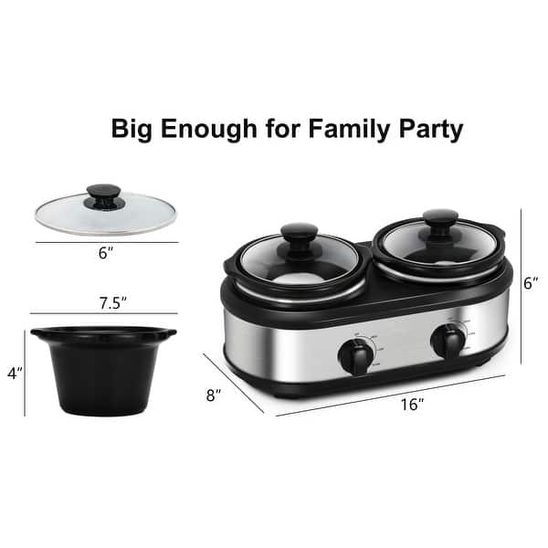 Dual Slow Cooker, Buffet Servers and Warmers with 2 X 1.25Qt, glass ...