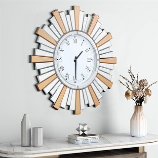 24" Round Wall Clock Retro Sunburst Art Wall Decor Clock - Bed Bath ...