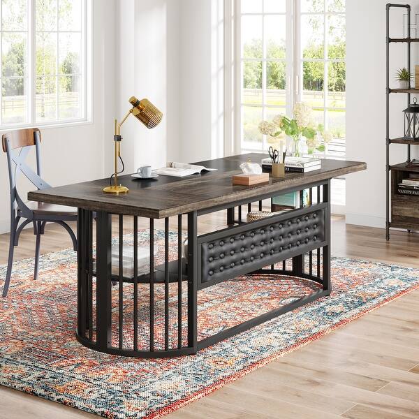 63” Executive Desk Large Computer Desk with Bottom Storage Shelves ...