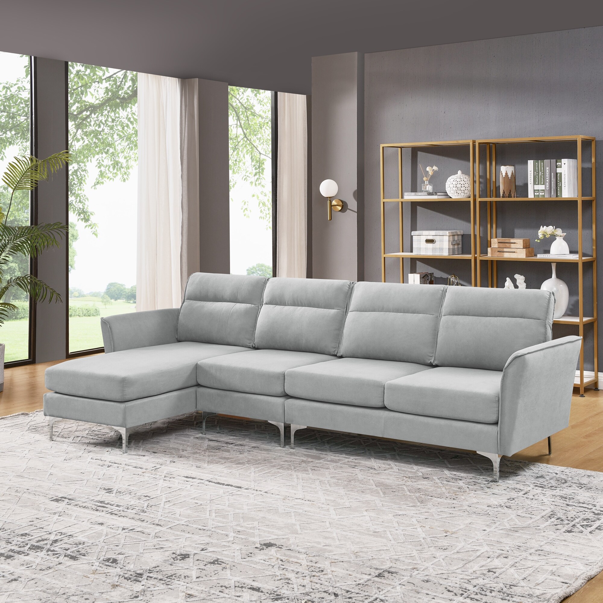 Modern 5 Seat Sofa Couch with Stainless Steel Trim Metal Legs and New Package Compression Technology for Living Room Bed Bath Beyond 41766548