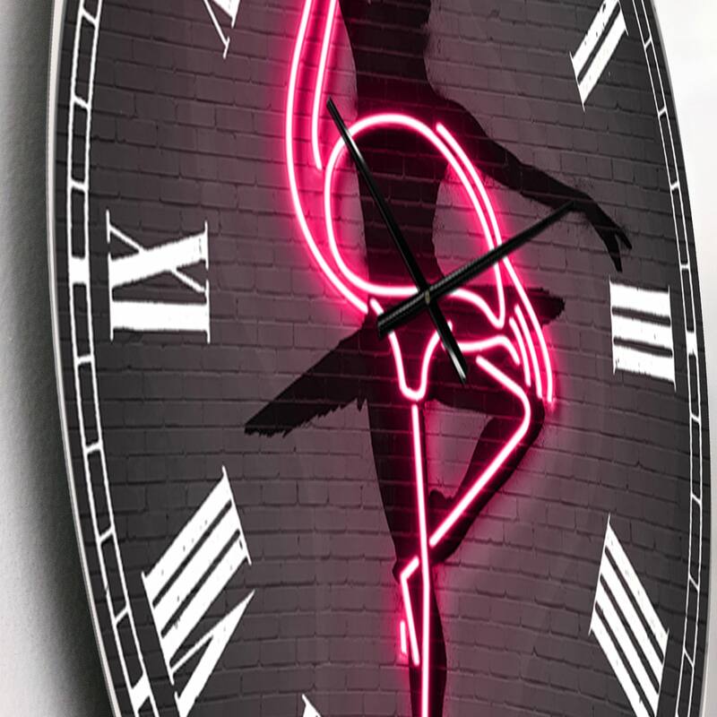Designart 'Neon Pink Flamingo and Ballerina' Large Modern Wall Clock ...