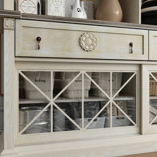 61" Pantry Farmhouse Buffet Server Spacious Sideboard withGlass Doors ...