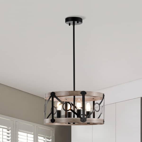 Copas 16 Inch Imitation Wood Grain Drum Shape Chandelier - Bed Bath ...