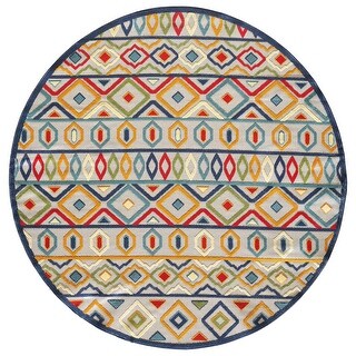 8' Round Multicolor Aztec Pattern Indoor Outdoor Area Rug - 6' x 7 ...