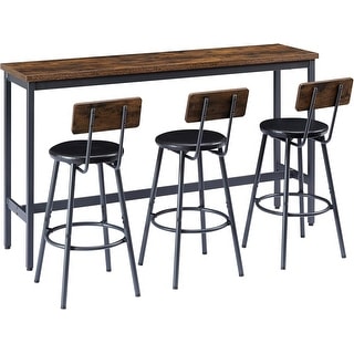 Long Bar Table Set with 3 PU Upholstered Stools - Bed Bath & Beyond ...