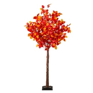 5-ft Pre-Lit Autumn Artificial Fall Tree with 200 LED Lights - Green ...