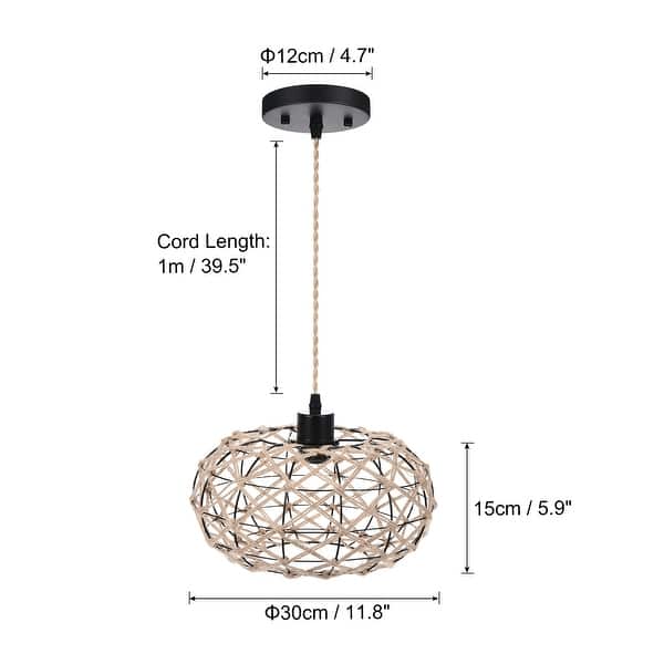Hand-Woven Pendant Light Rattan Hanging Light Wicker Coastal Retro Lamp ...