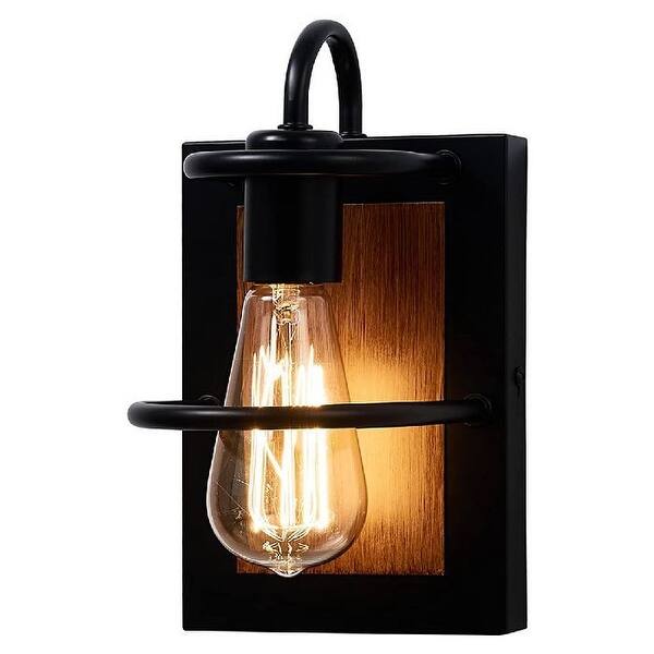 1 Light industrial wall sconce Black & Faux-Wood wall light fixtures ...