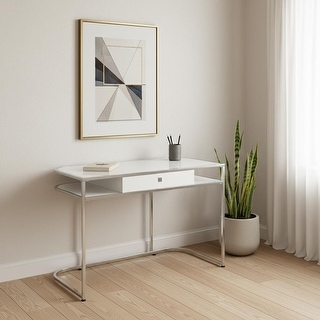 47in Rectangular White and Silver Wood Sled Computer Desk - Bed Bath ...