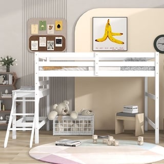 White Full Loft Bed with Platform ladder - Bed Bath & Beyond - 38441814