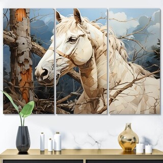 Designart "Beige Horse Spirit Of Equus" Animals Canvas Art Print Set ...