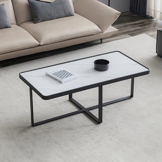 Minimalism Coffee Table Rectangle End Tables Sofa Tables Black Metal Frame with SiNtered Stone ...