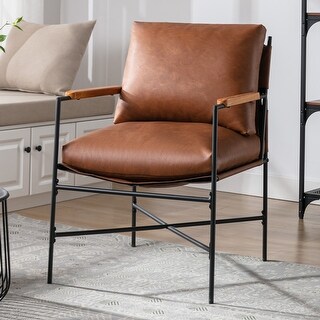 Modern Metal Frame Faux Leather Accent Chair: Solid Wood Arms Armchair ...