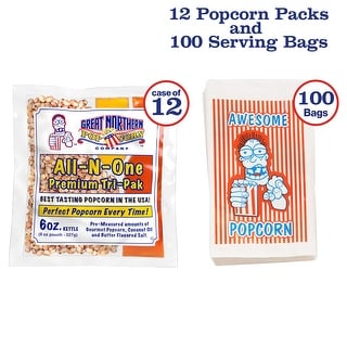 6oz Popcorn Packs and 100 Popcorn Bags by Great Northern Popcorn - Bed ...