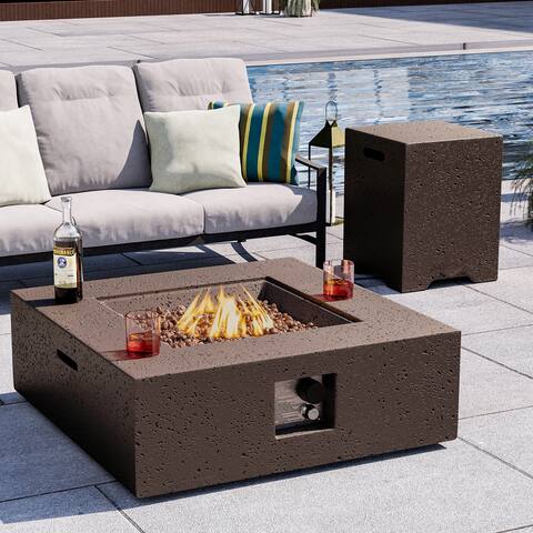 COSIEST 2-Piece Outdoor Concrete Propane Fire Pit Table with Tank Cover ...