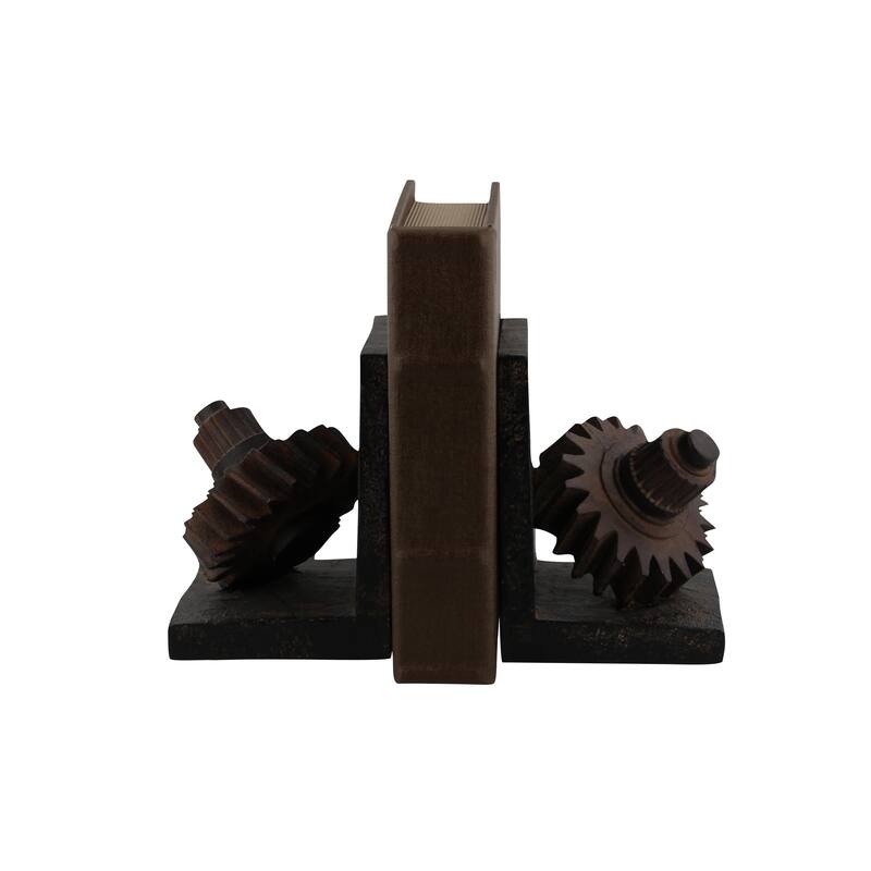 Brown Polystone Gear Decorative Bookends (Set of 2) - Overstock - 21015324