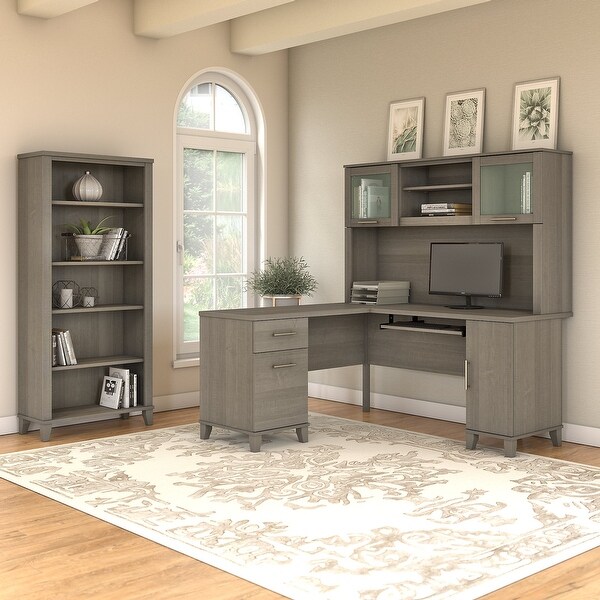 Somerset 60W L Shaped Desk with Hutch and 5 Shelf Bookcase in Ash Gray On Sale Bed Bath Beyond 27479822
