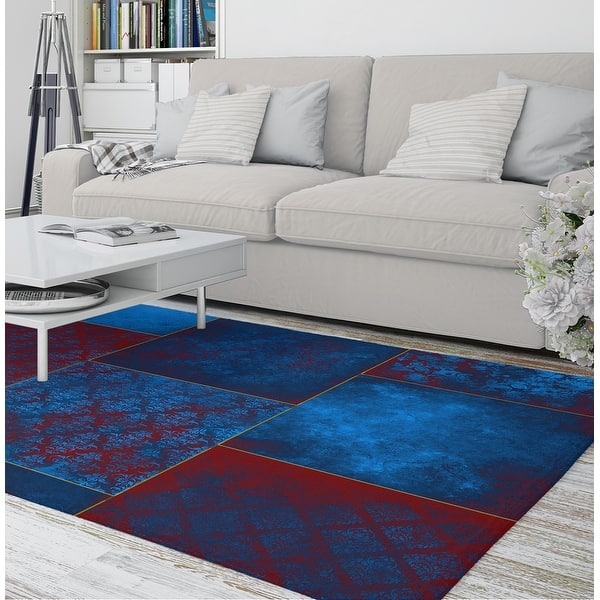 ECLECTIC BOHEMIAN PATCHWORK BLUE and RED Area Rug by Kavka Designs ...