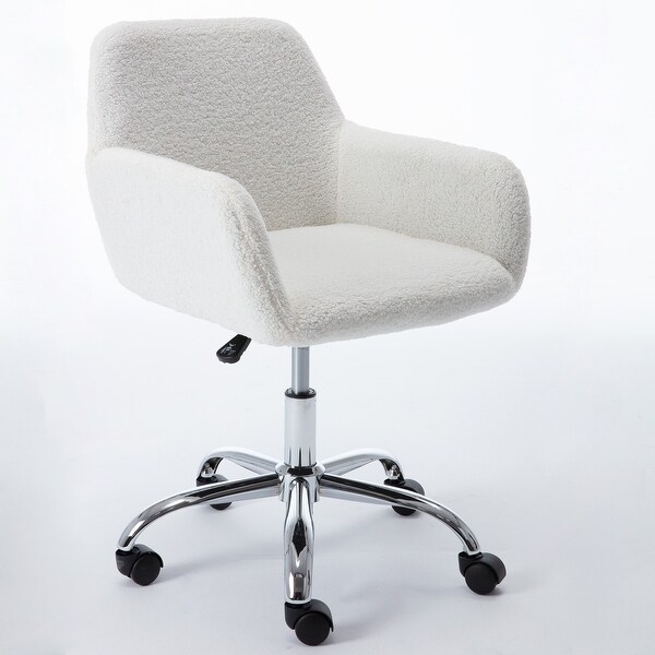 Faux Fur Vanity Makeup Desk Chair Comfy Fluffy Swivel Armchair Adjustable Height Modern Leisure Chair Gift for Women Girls White