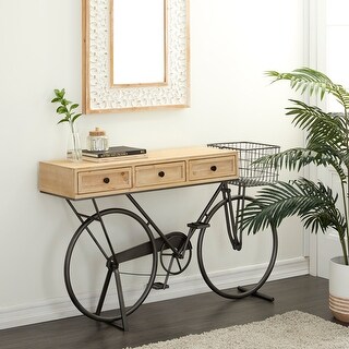 Black Metal 3 Drawers Bike Console Table with Brown Wood Top - Bed Bath ...