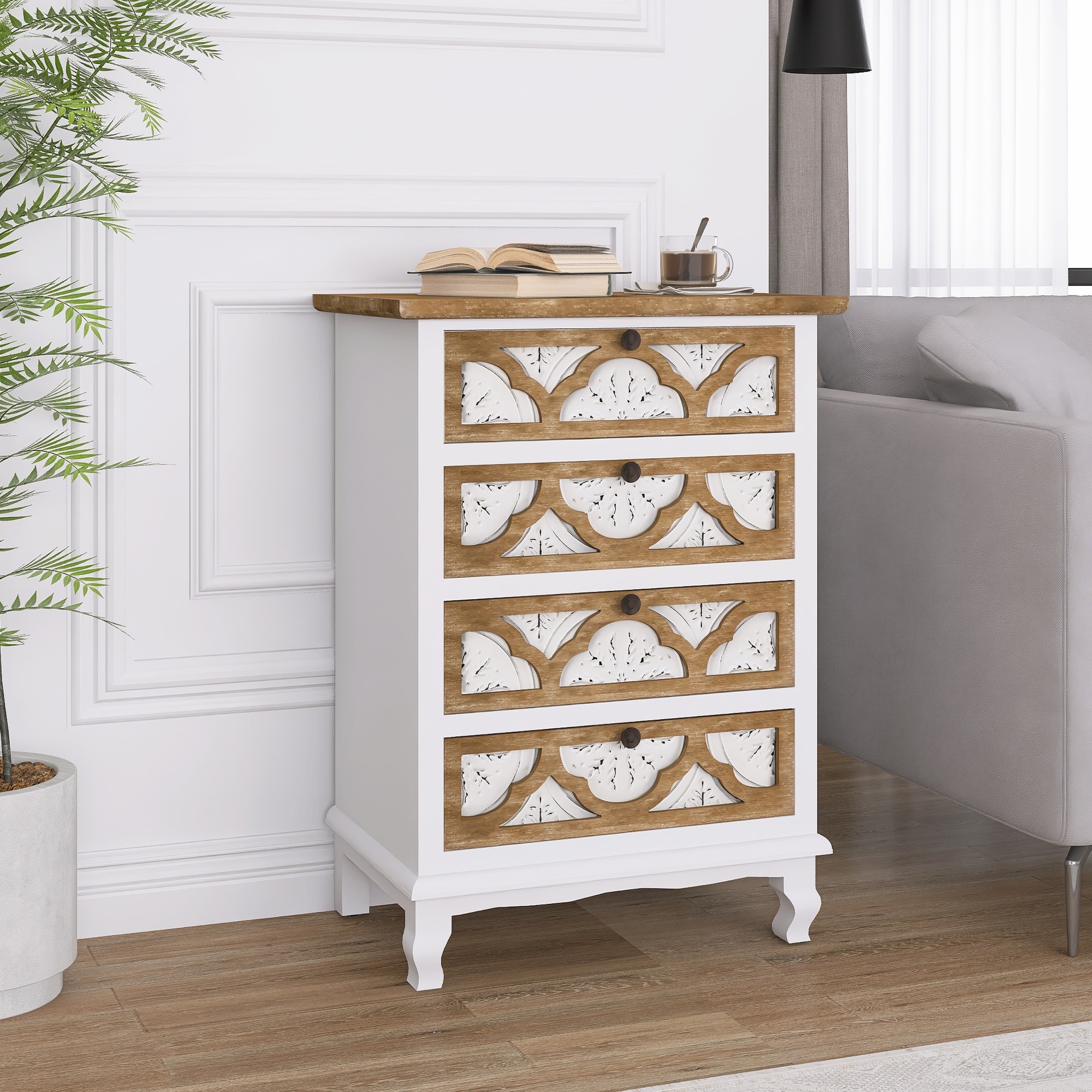 22 Inch 4 Drawers Accent Cabinet Accent Chest in White and White Wash 22 x 32 in