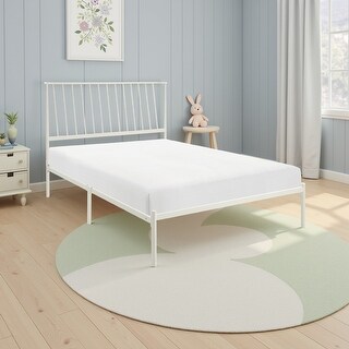 Angie Full Platform Metal Bed, Subtly Angled Slats on Headboard, White ...