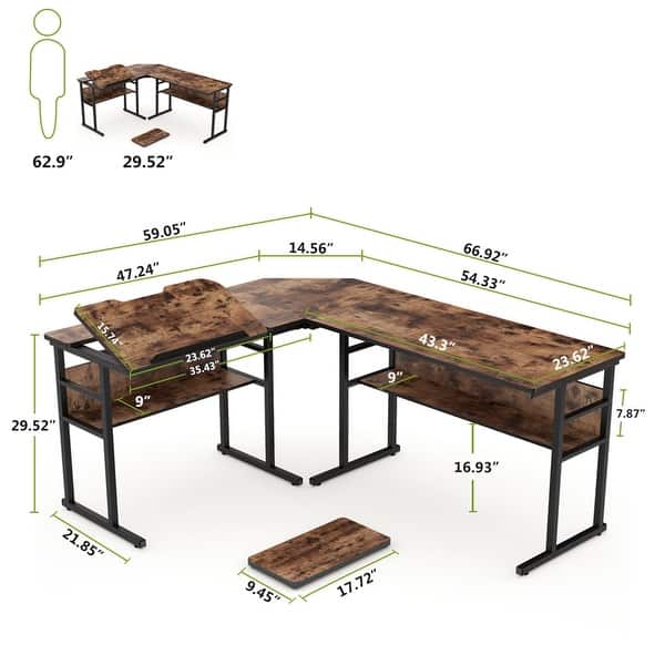67 inch L-Shaped Desk with Shelves, Double Corner Computer Desk - Bed ...