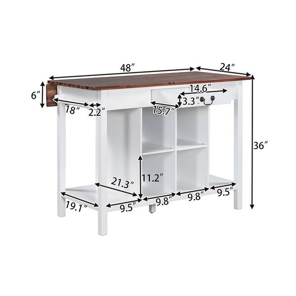 Wood Dining Table Drop Leaf Kitchen Island with Storage Shelves - Bed ...