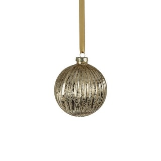4" Antique Gold Ribbed Glass Ball Ornaments with Glitter, Set of 6 ...
