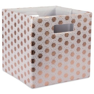 11" White and Copper Colored Honeycomb Pattern Square Storage Bin - Bed ...