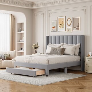 Full Size Velvet Storage Bed with Upholstered Headboard and Big Drawer ...