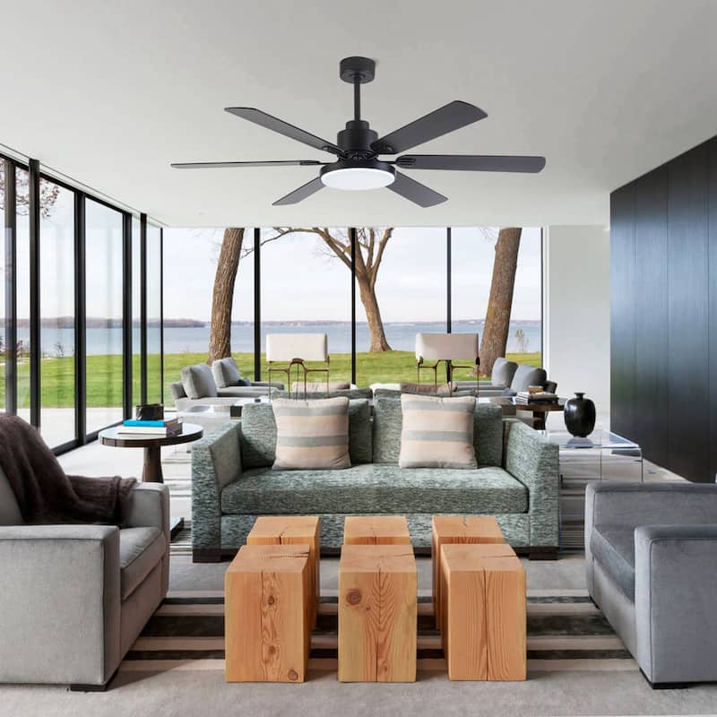 60-in Modern 6-Blade Dimmable LED Ceiling Fan with Light and Remote ...