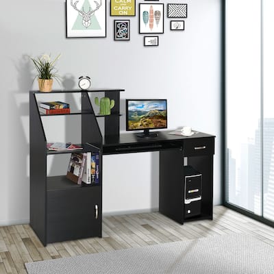 HOMCOM Computer Desk with Sliding Keyboard & Storage Shelves, Cabinet ...