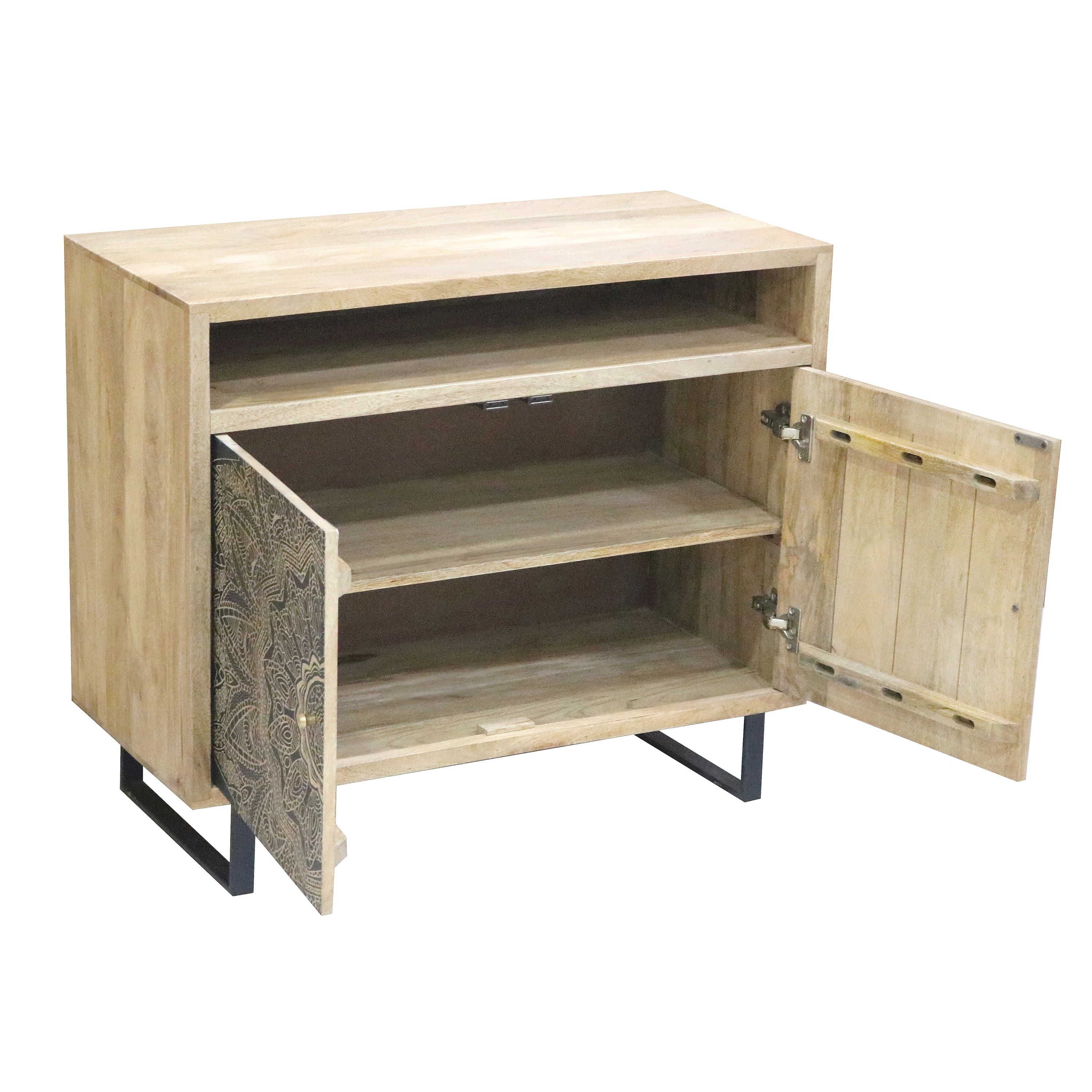 DH BASIC Bohemian Wood 3-Shelf Accent Cabinet with Screen DH BASIC Bohemian Wood 3-Shelf Accent Cabinet with Screen