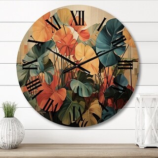 Designart "Orange Green Tropical Plants II" Tropical Oversized Wood ...