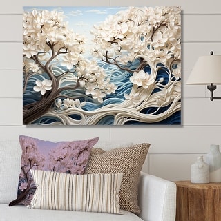 Designart "White And Blue River Collage I" River Wall Art Decor - Bed ...