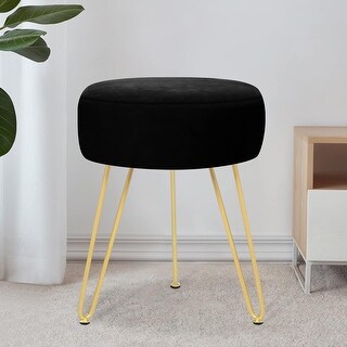 Modern Velvet Round Footstool with Golden Metal Legs - Soft Upholstered ...