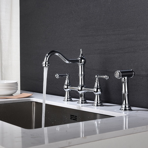 Dual Handles Kitchen Faucet With Pull-Out Side Spray - Bed Bath ...