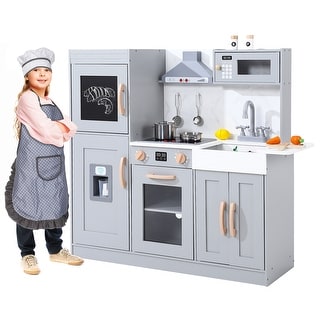Wooden Play Kitchen for Kids with Cookware Playset,Lights & Sounds,20 ...