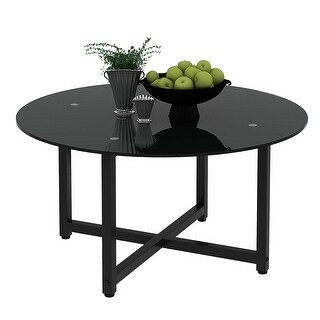 35.5'' Round Whole Black Coffee Table Modern Side Center Tables - Bed ...