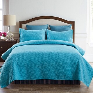 Embossed Reversible Bedspread Coverlet Quilt Set King Blue - Bed Bath ...
