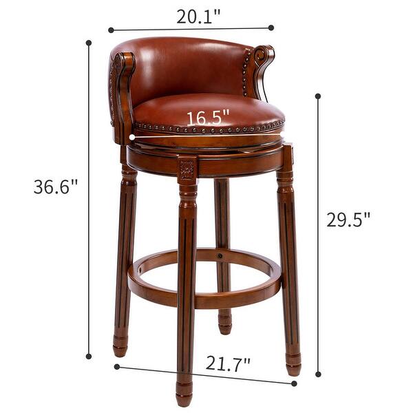 360 Degree Swivel Genuine Leather Upholstered Bar Stool with Nailhead ...